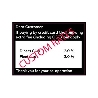 General :: Credit Card Surcharges Decal - Custom Rates